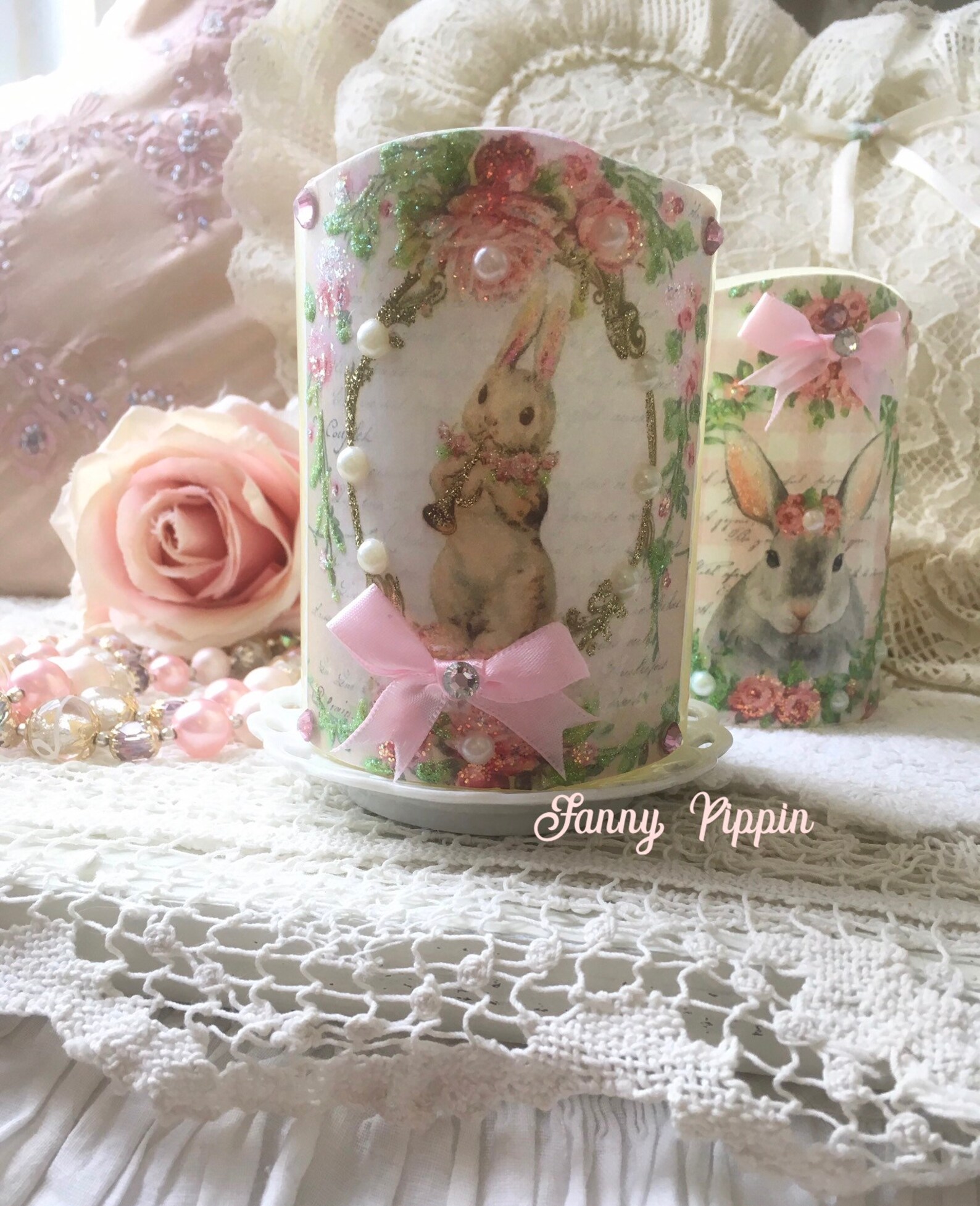 Shabby Pink Victorian Bunny Flameless Candle Battery Operated - Etsy