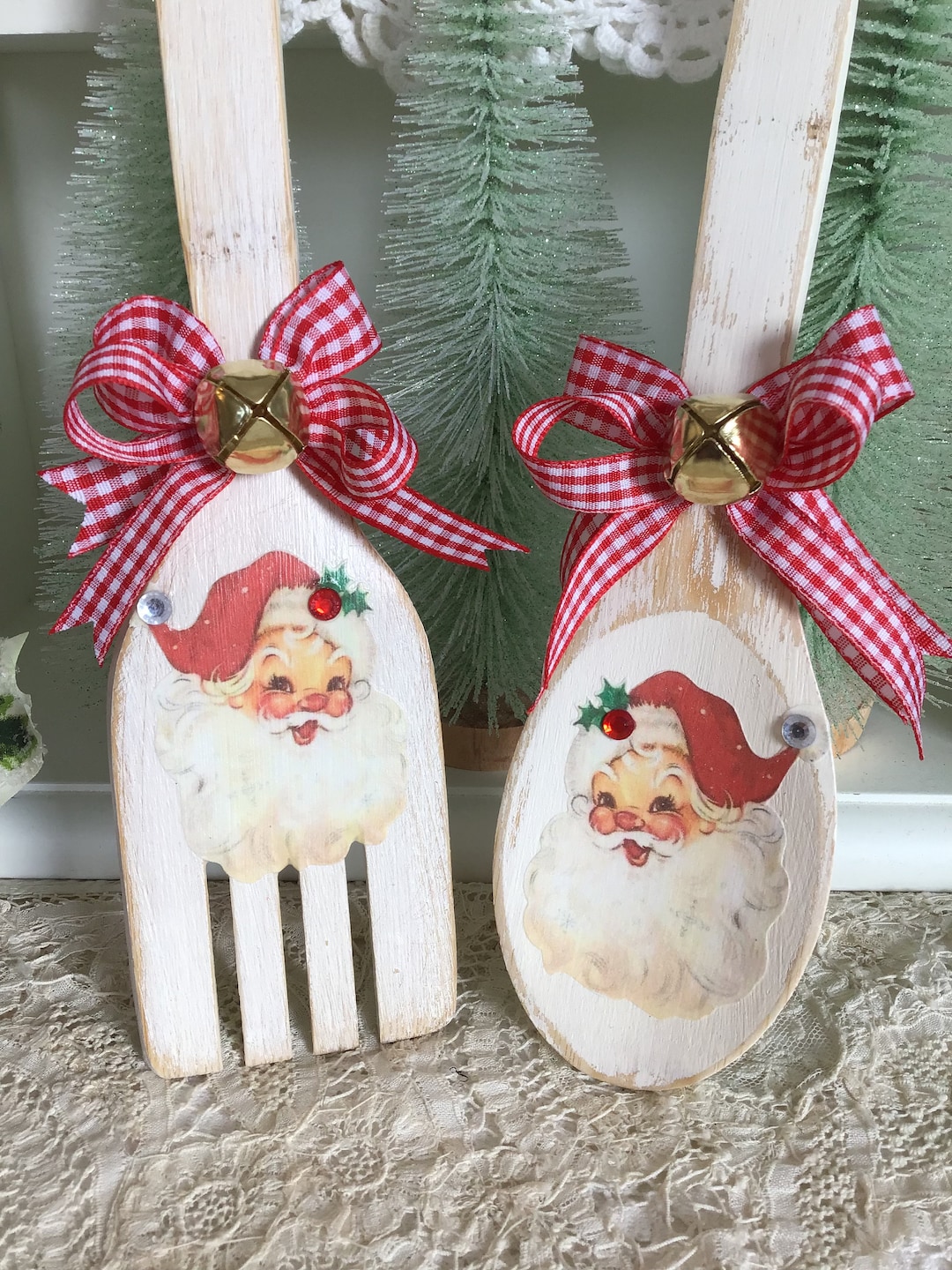 Vintage Christmas Santa Kitchen Decor, Fridge Magnets, Kitschy Wooden ...