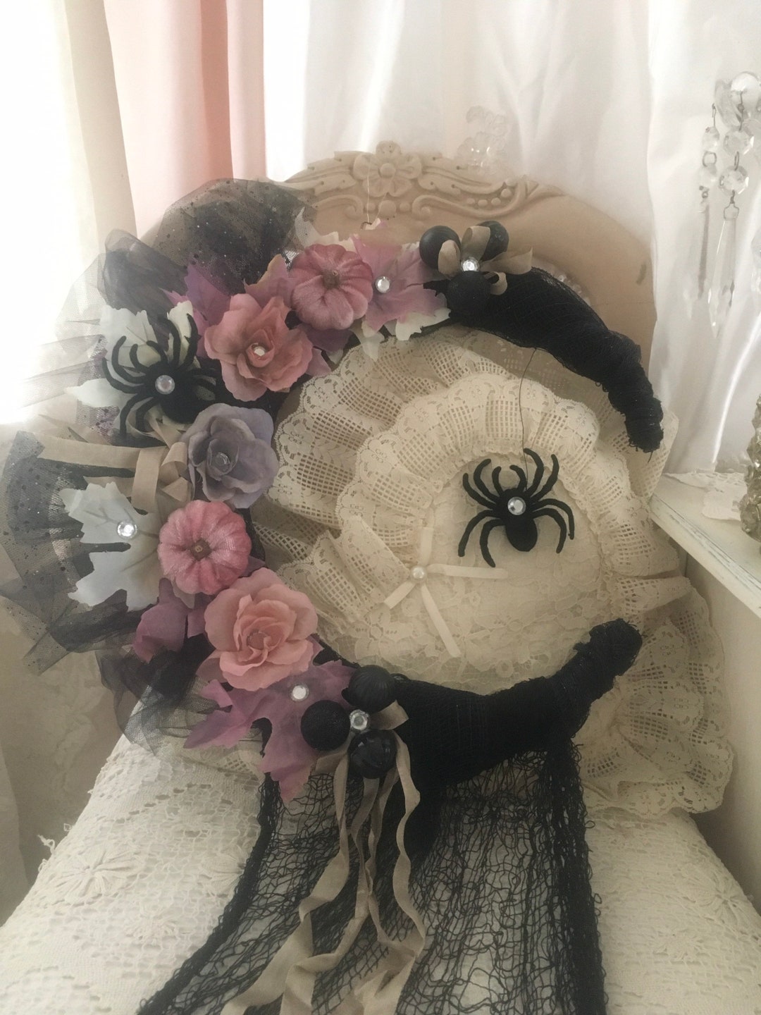 Halloween Crescent Moon Wreath Gothic Glam Halloween Elegant - Etsy