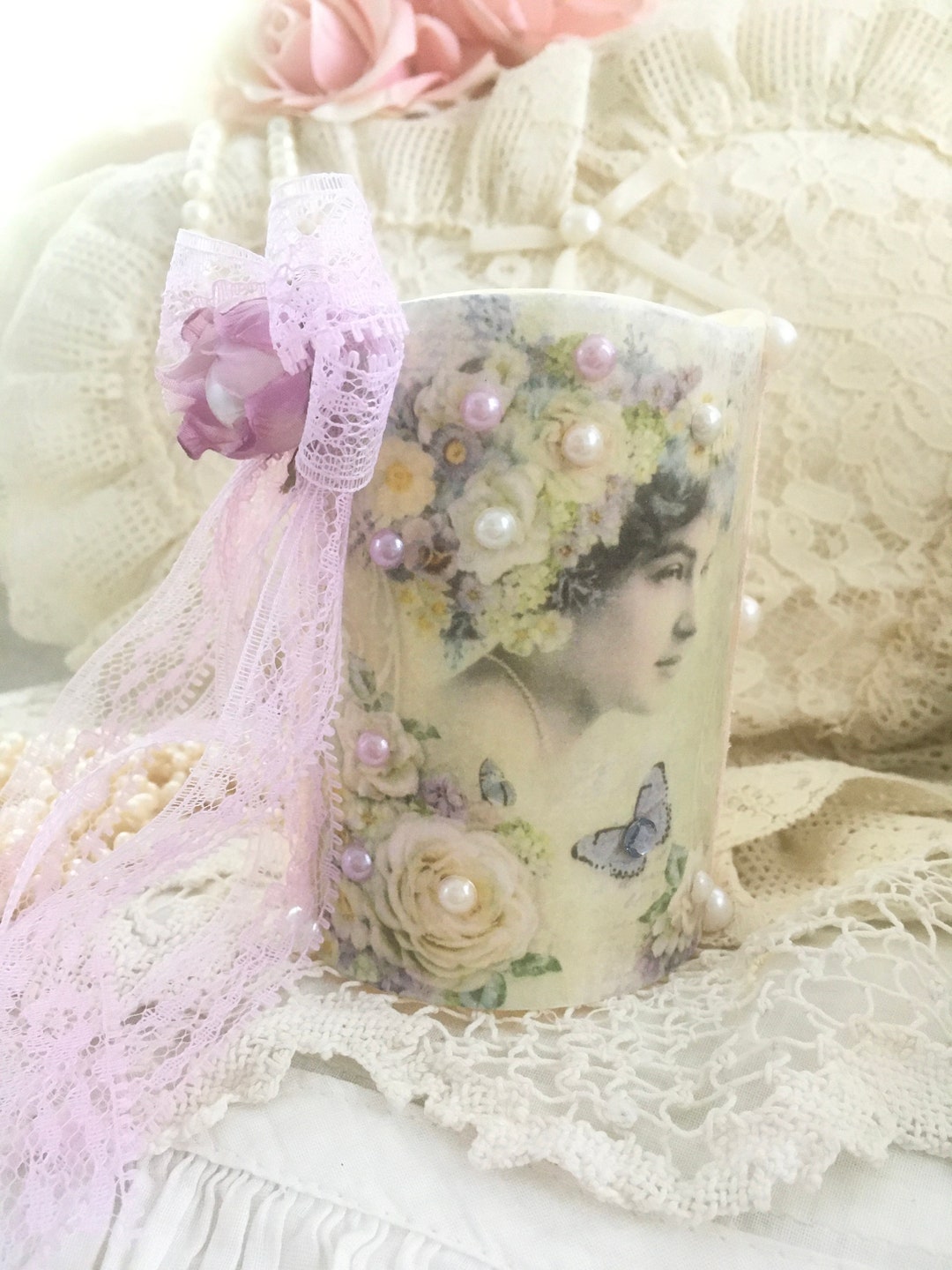 Victorian Lady Flameless Candle, Victorian Lady Purple Roses, LED ...