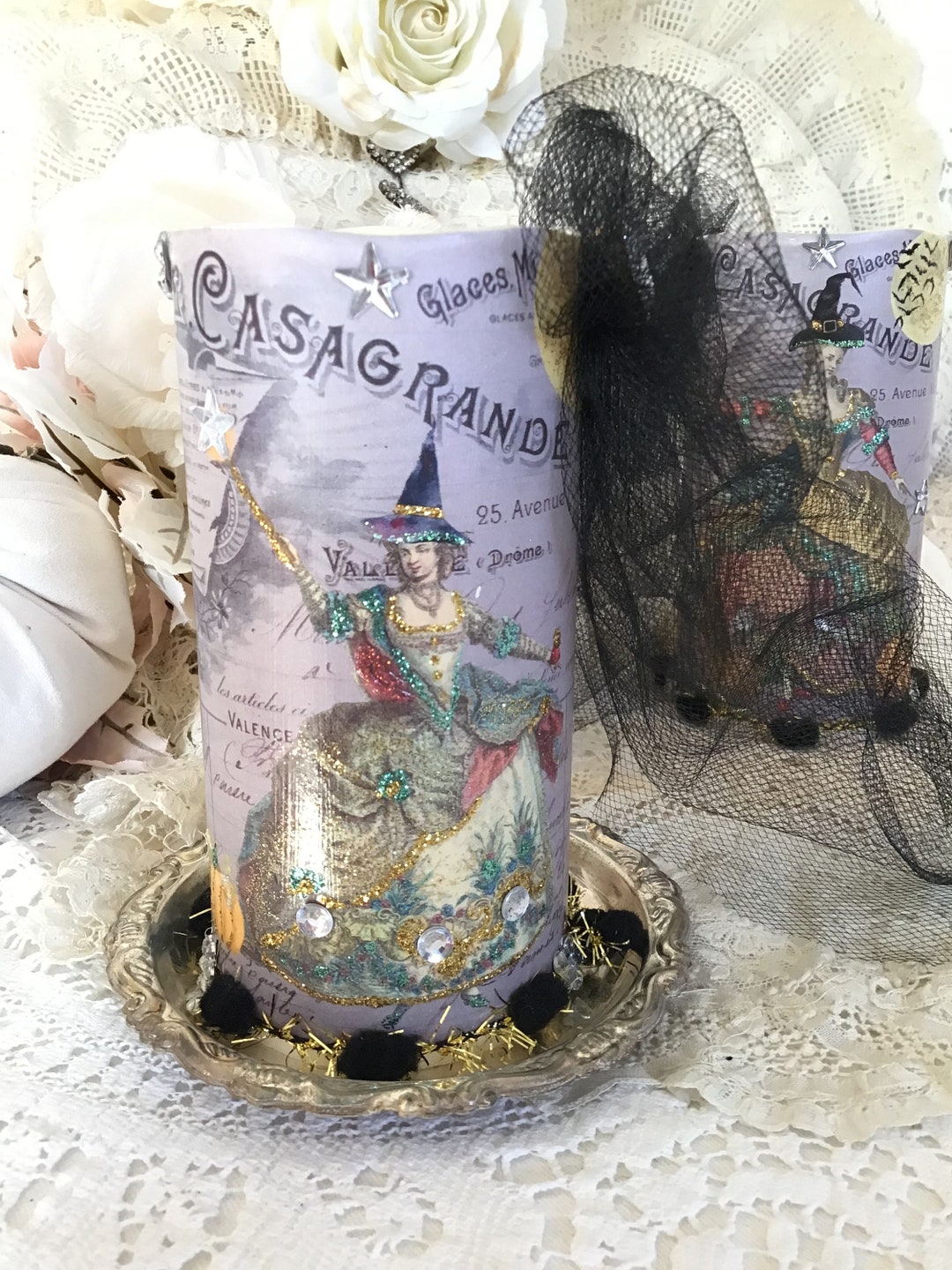 Halloween Witch Candle, Flameless Candle, Victorian Witch Halloween ...