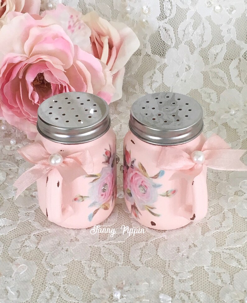 Shabby Salt & Pepper Shaker set Pink Roses Vintage pink | Etsy