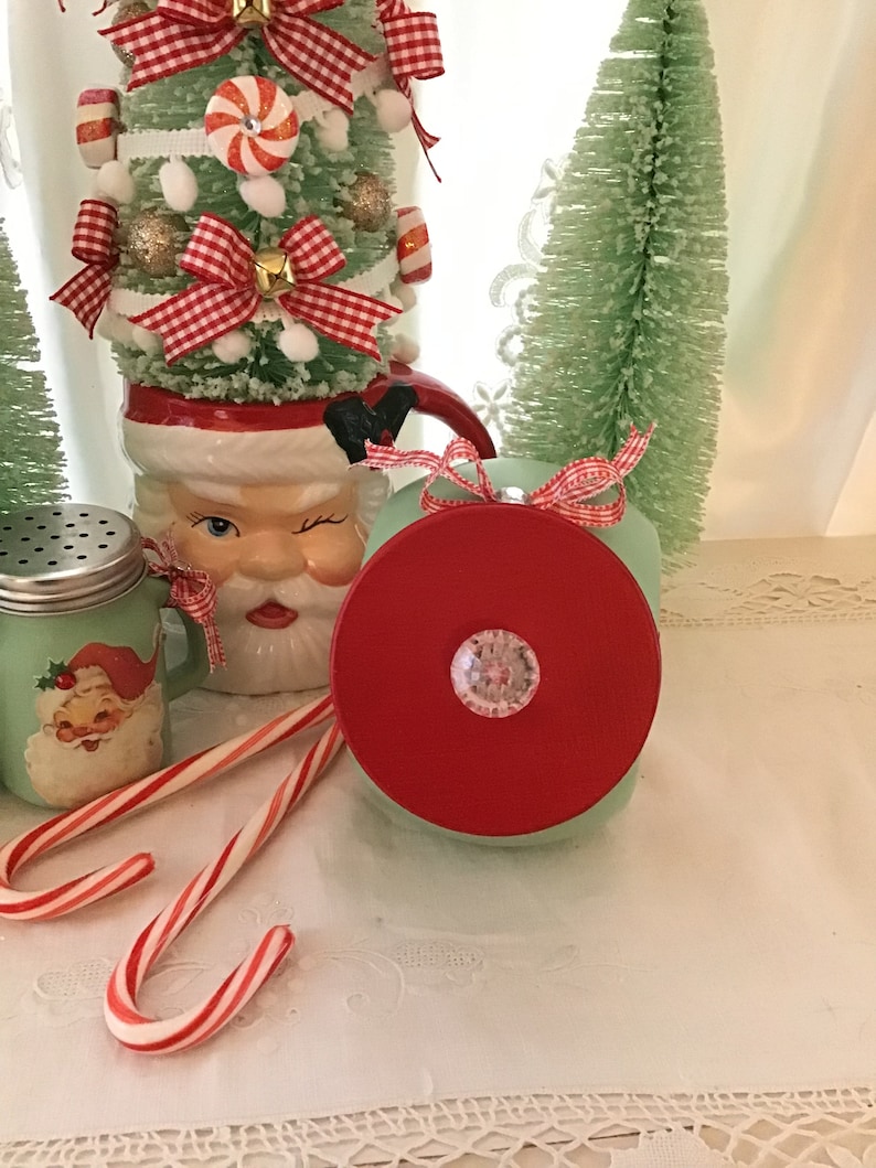 Vintage Christmas Santa Candy Jar: Jadeite Green Farmhouse Kitchen ...