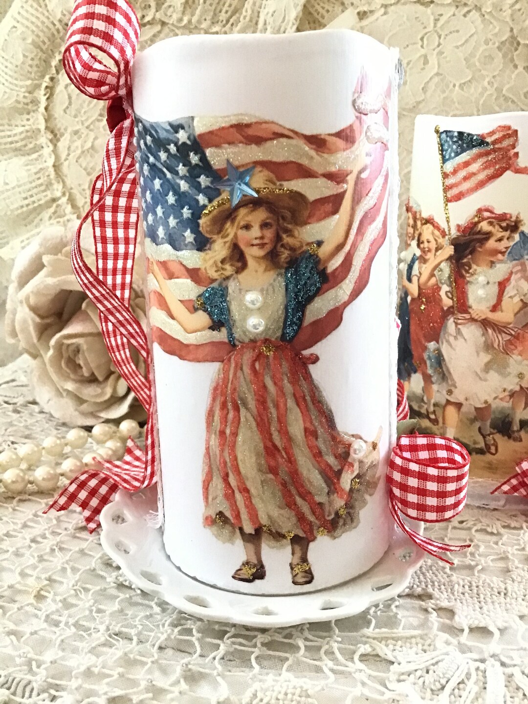 Patriot Flag Flameless Candle, Vintage Independence Day Decor ...