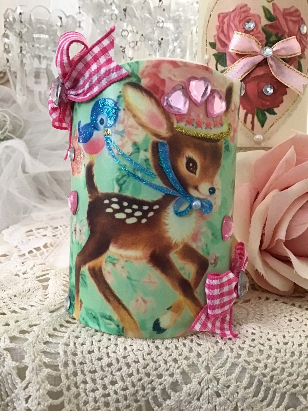 Valentine’s Day Flameless Candle, Vintage Deer, Valentine Deer Kitsch ...