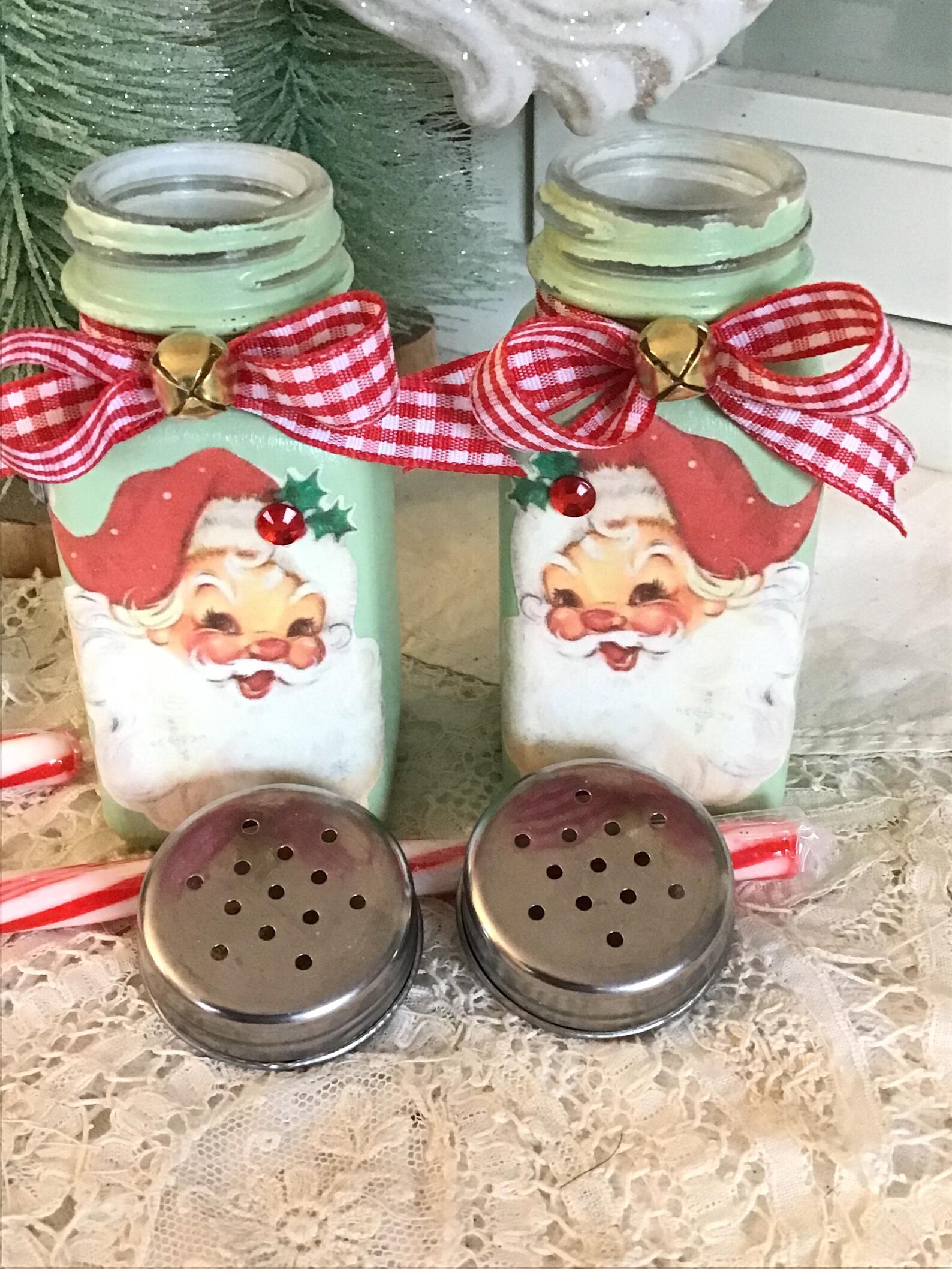 Vintage Winking Santa S&P Shaker Set: Jadeite Style Christmas Kitchen ...