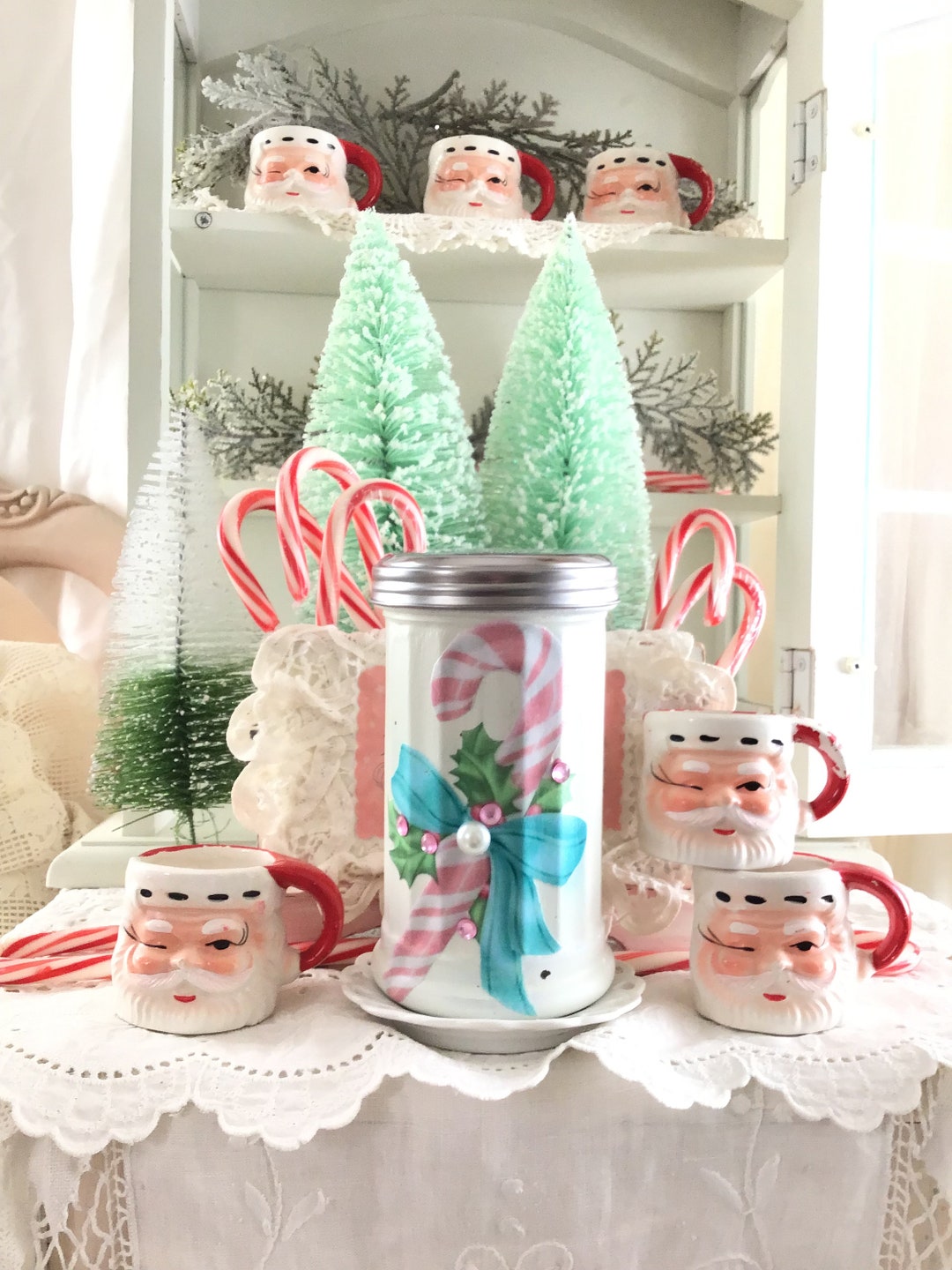 Vintage Inspired Candy Cane Sugar Jar: Retro Christmas Kitchen Decor - Etsy