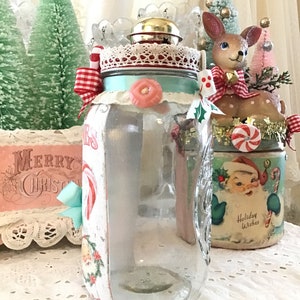 Pink Christmas Kitchen Decor, Vintage Christmas Mason Jar, Kitchen Jar ...