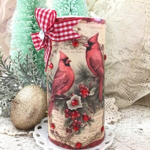 Farmhouse Christmas Cardinal Candle, Flameless Candle, Winter Birds ...