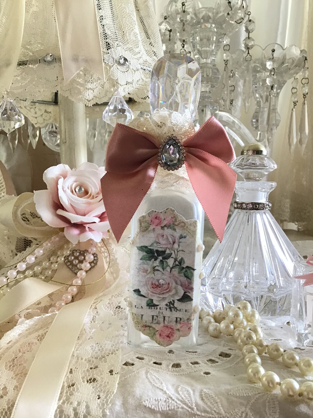Shabby French Perfume Bottle, Victorian Vanity Bottle, Rose Perfume ...