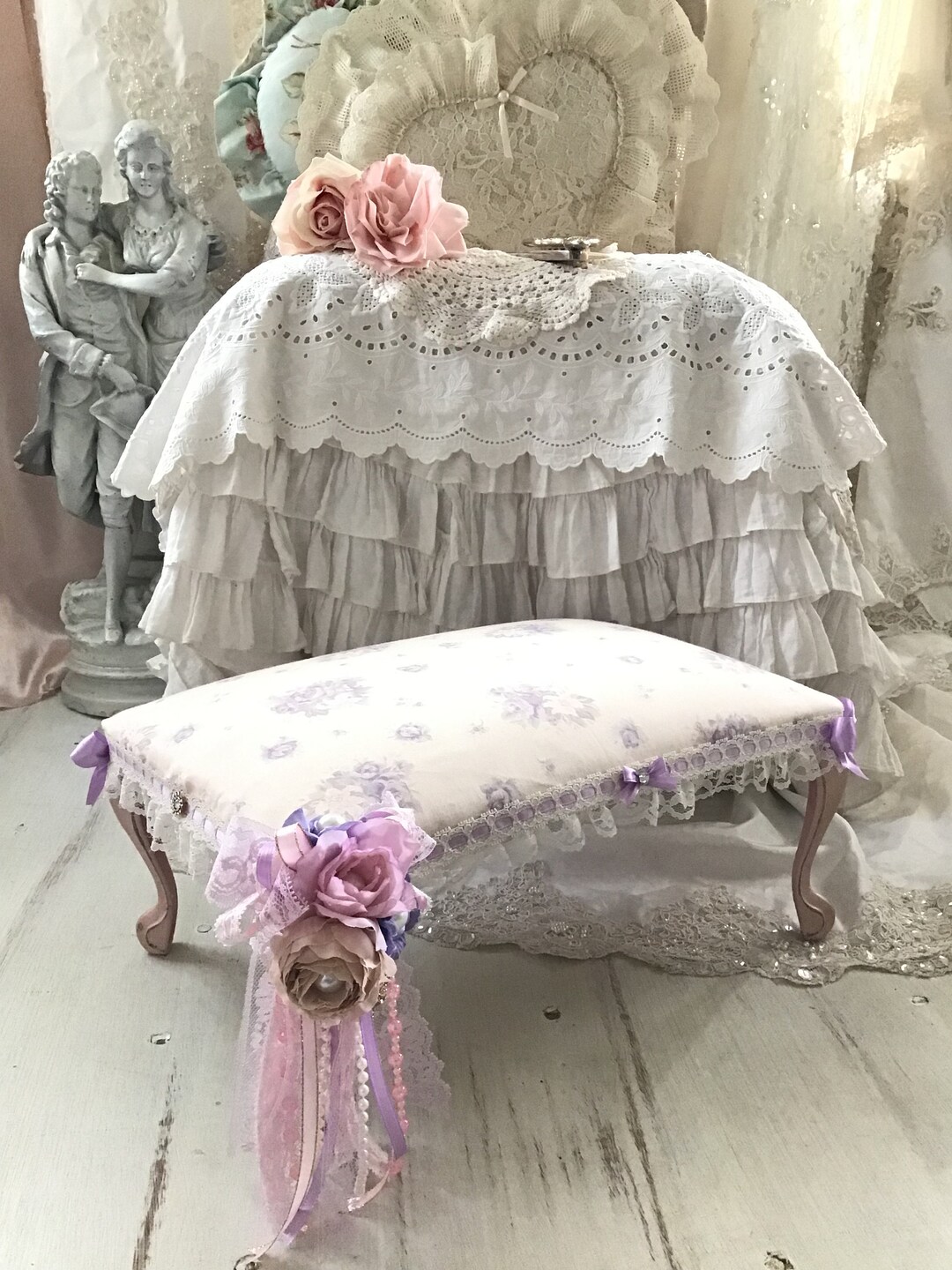 Shabby Decorative Stool, Footstool, Footrest, Fancy Ottoman, Pink ...