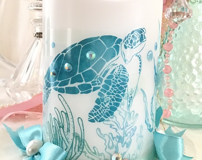 Sea Turtles Flameless Candle, Nautical Decor, Coastal Decor, Shabby ...