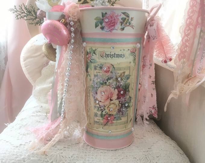 Pink Christmas Planter, Farmhouse Metal Bucket, French Christmas Tree ...