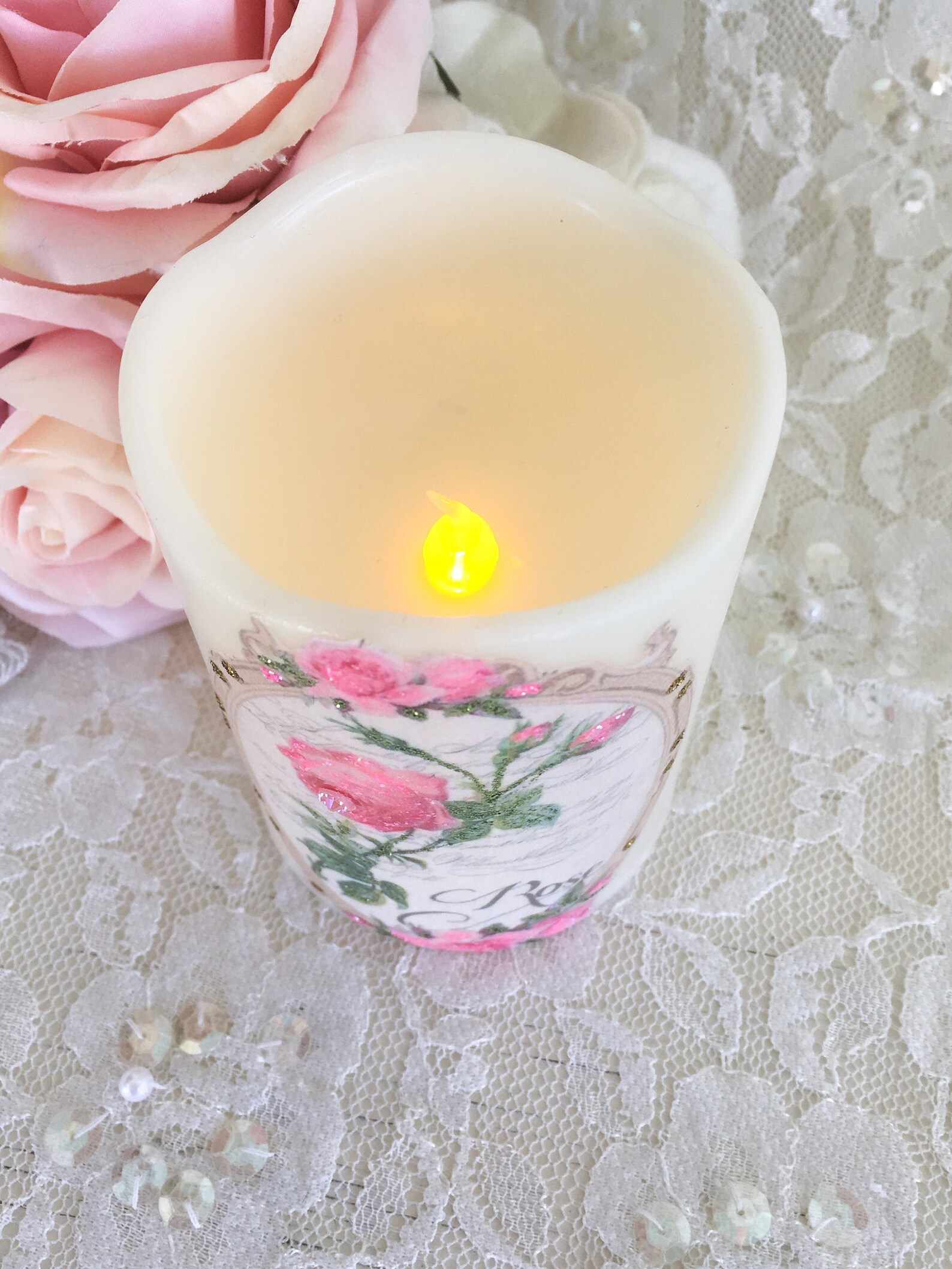 Shabby Pink Rose Candle Wax LED Candles Flameless Candles - Etsy
