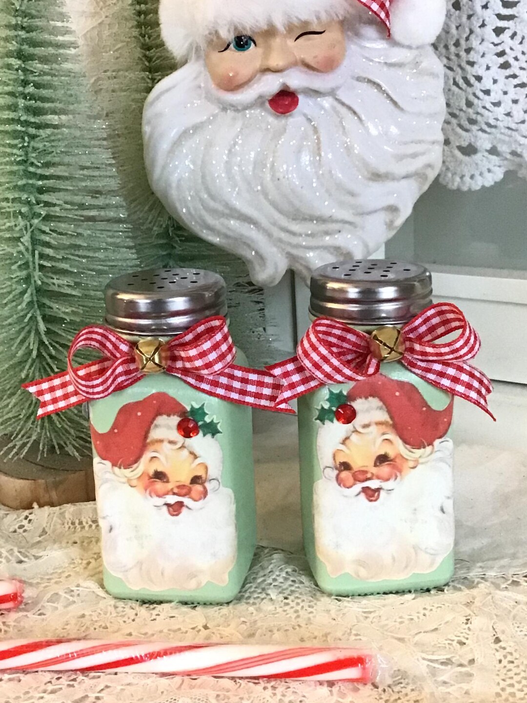 Vintage Winking Santa S&P Shaker Set: Jadeite Style Christmas Kitchen ...