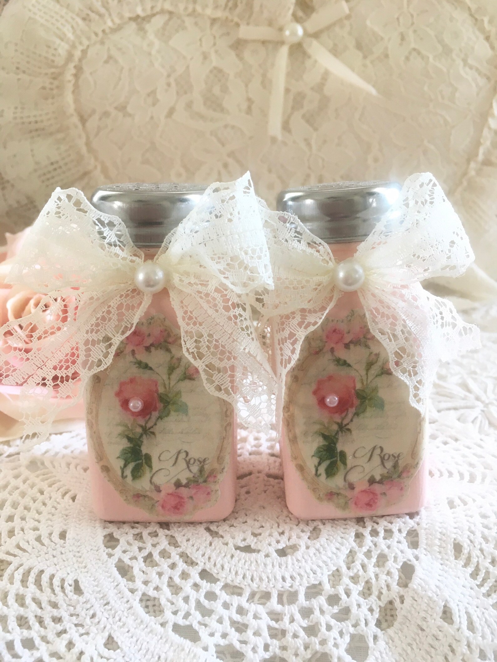 Vintage Style Pink S&P Shaker Set Shabby Cottage Chic - Etsy