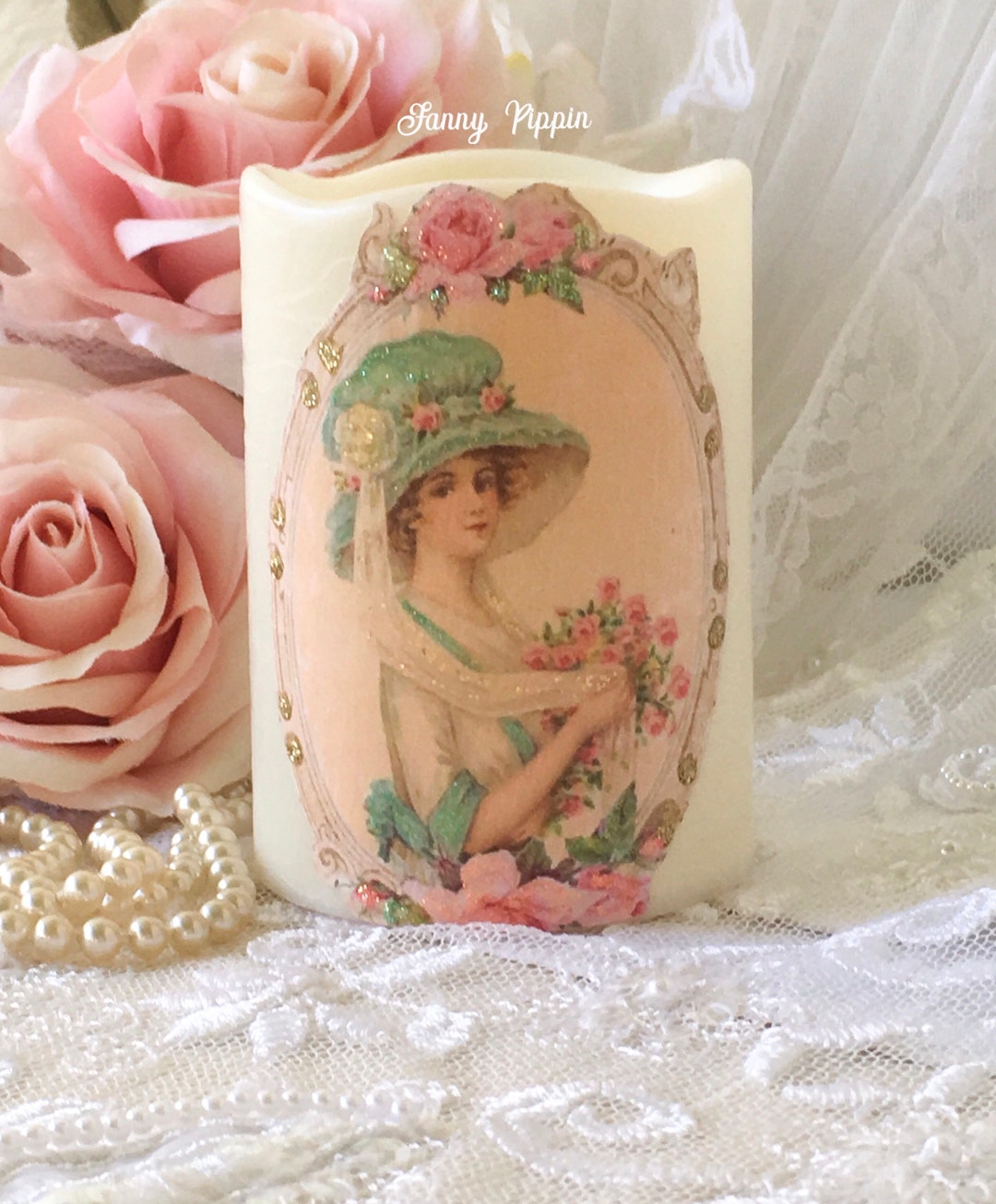 Shabby Cottage Flameless Candle, Victorian Lady Decor, Shabby Pink ...