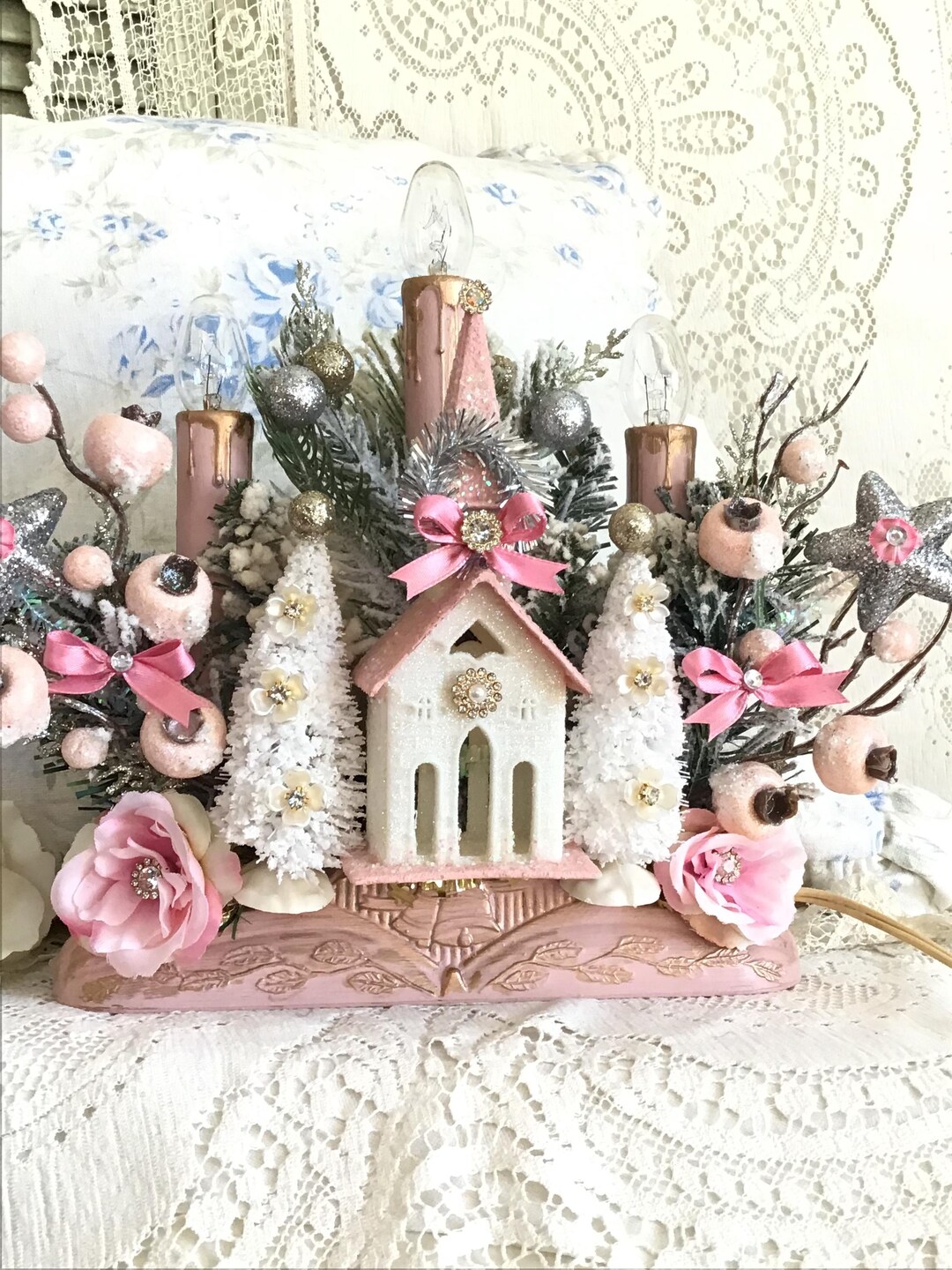 Pink Christmas Church Candolier: Vintage Electric Window Candle ...