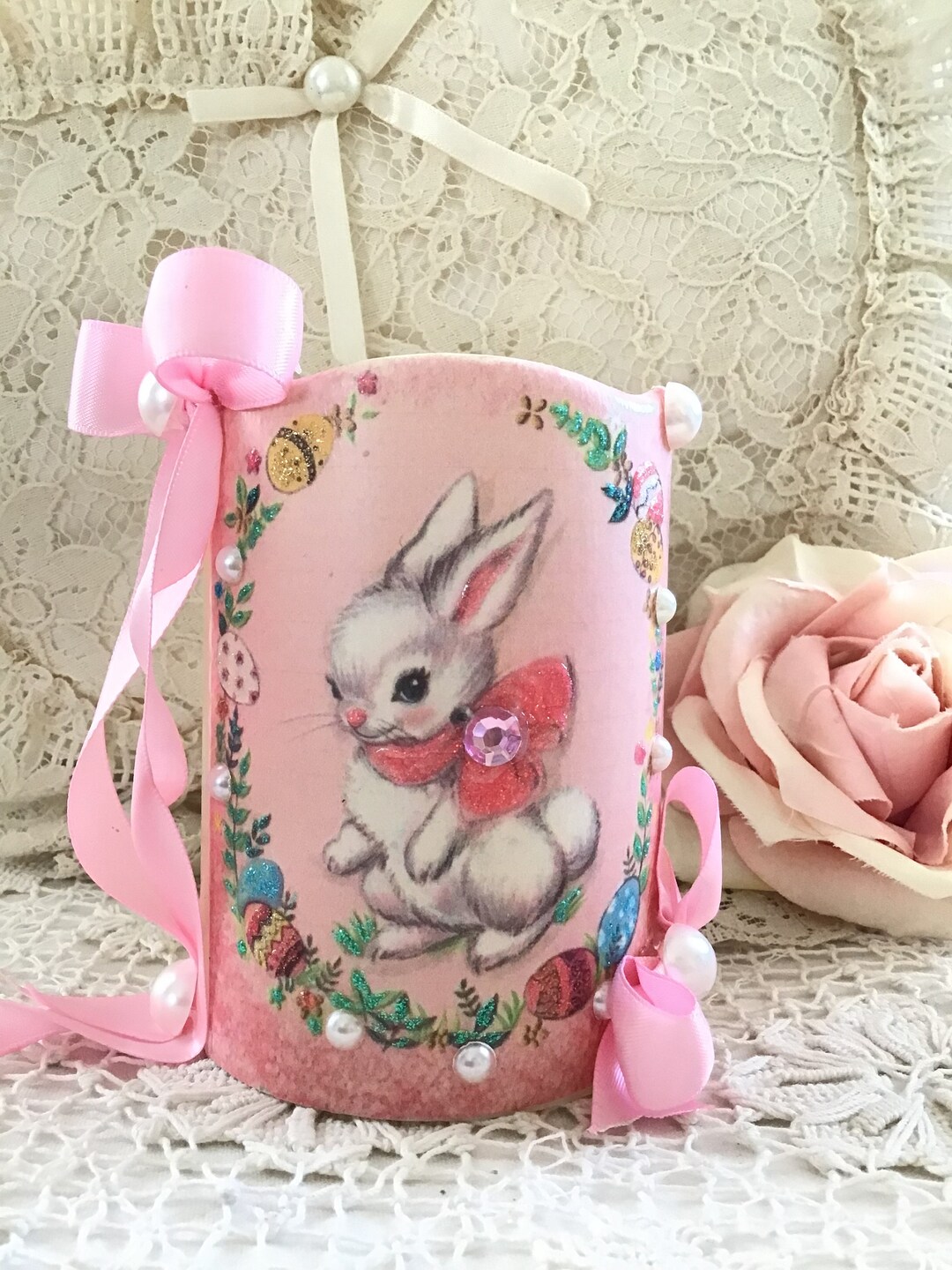 Vintage Easter Bunny Flameless Candle: Kitschy Pink LED Decor - Etsy