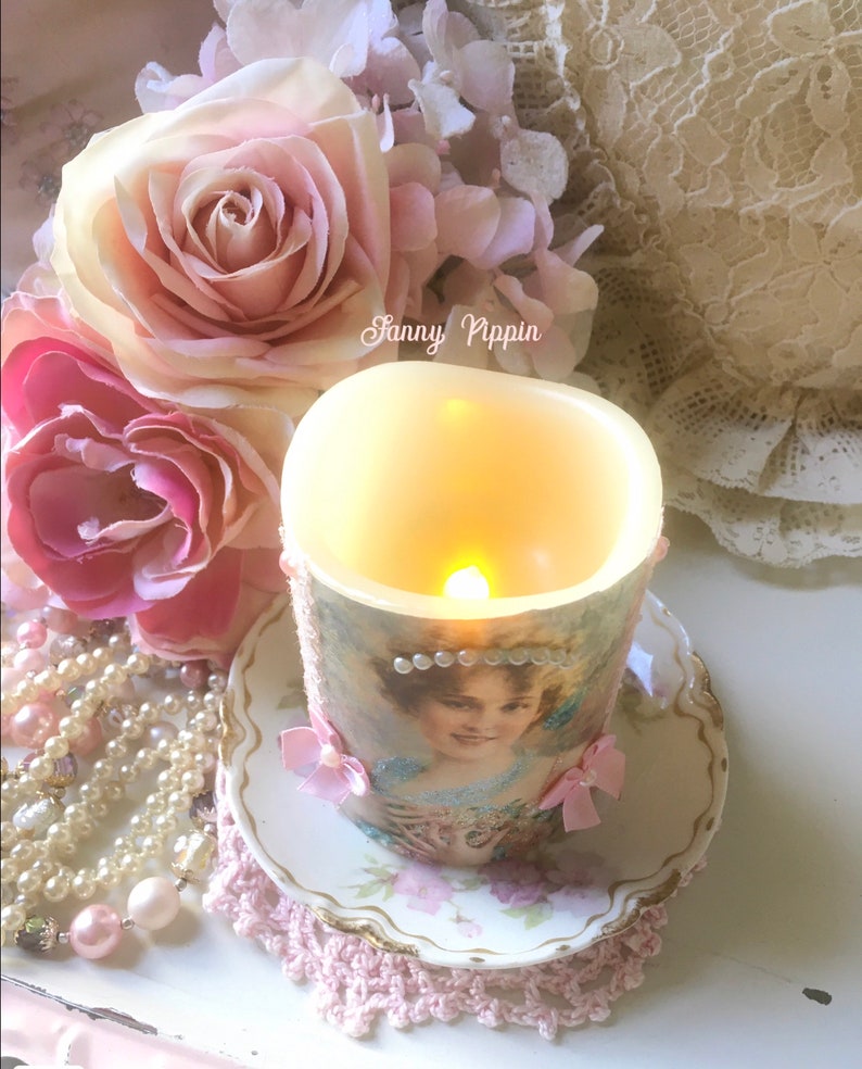Victorian Lady Flameless Candle: Shabby Chic LED Pillar Candle - Etsy