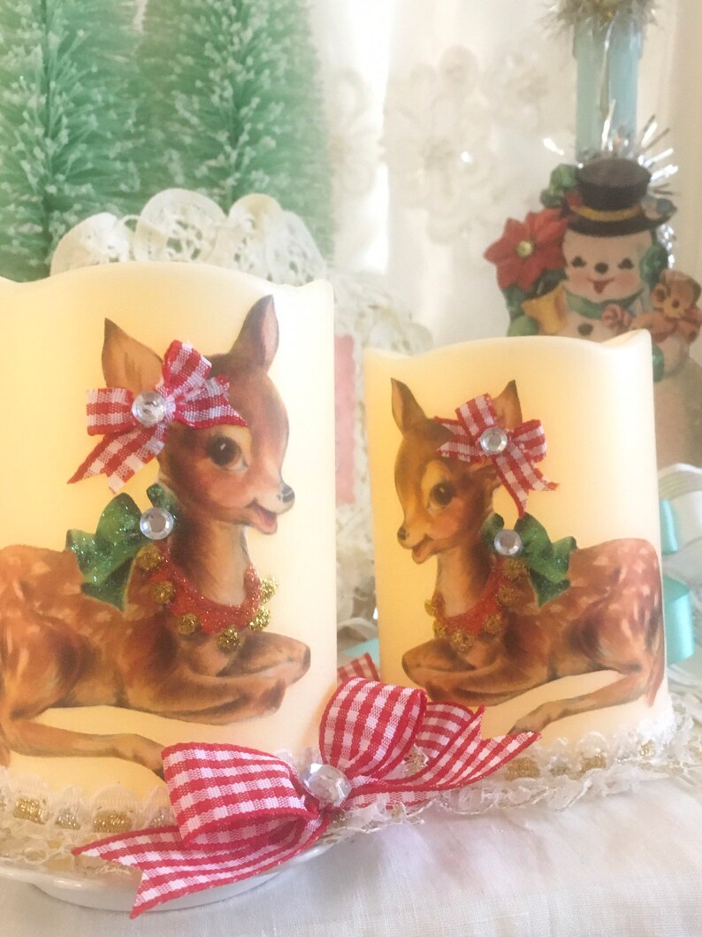 Vintage Christmas Deer Flameless Candle Pair: Retro Kitsch Decor - Etsy
