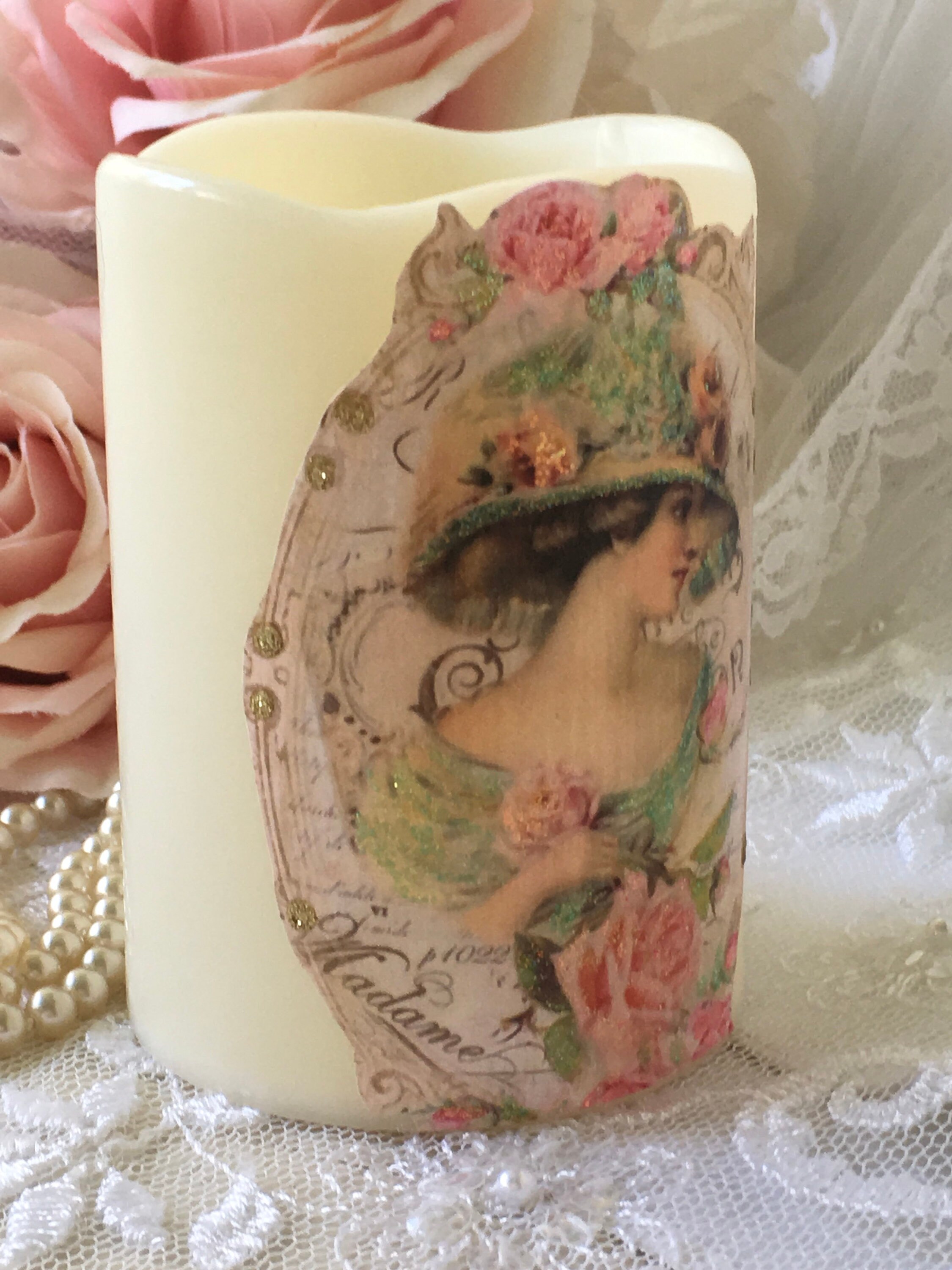 Shabby Flameless Candle Victorian Lady Decor Shabby Pink | Etsy