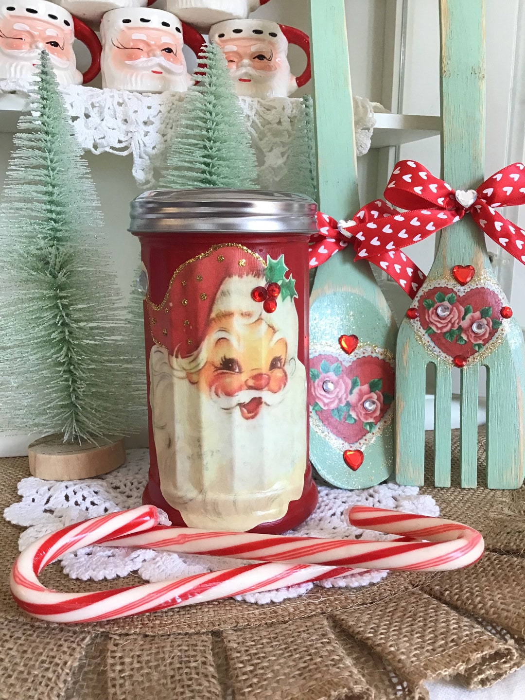Vintage Christmas Santa Sugar Jar: Red Retro Kitchen Decor - Etsy