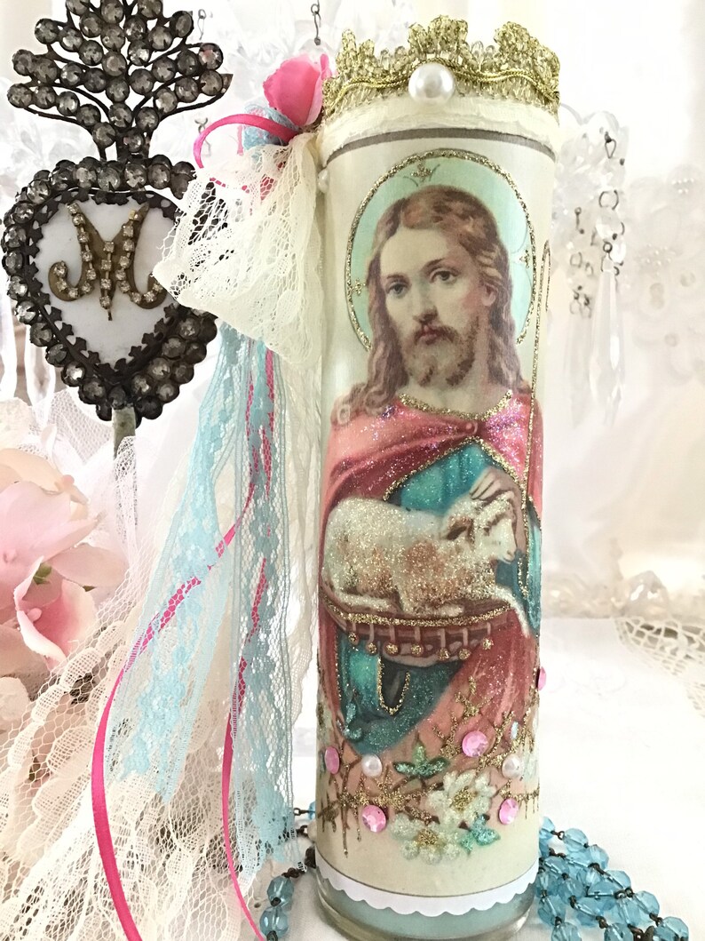 Shabby Jesus Candle Sacred Heart of Jesus Altar Candle - Etsy