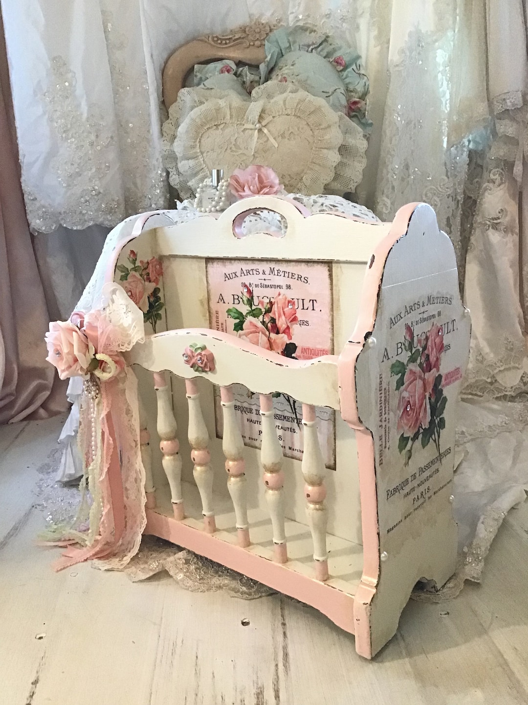 Shabby Magazine Rack, Shabby Storage, Vintage Wooden Book Rack, Holder ...