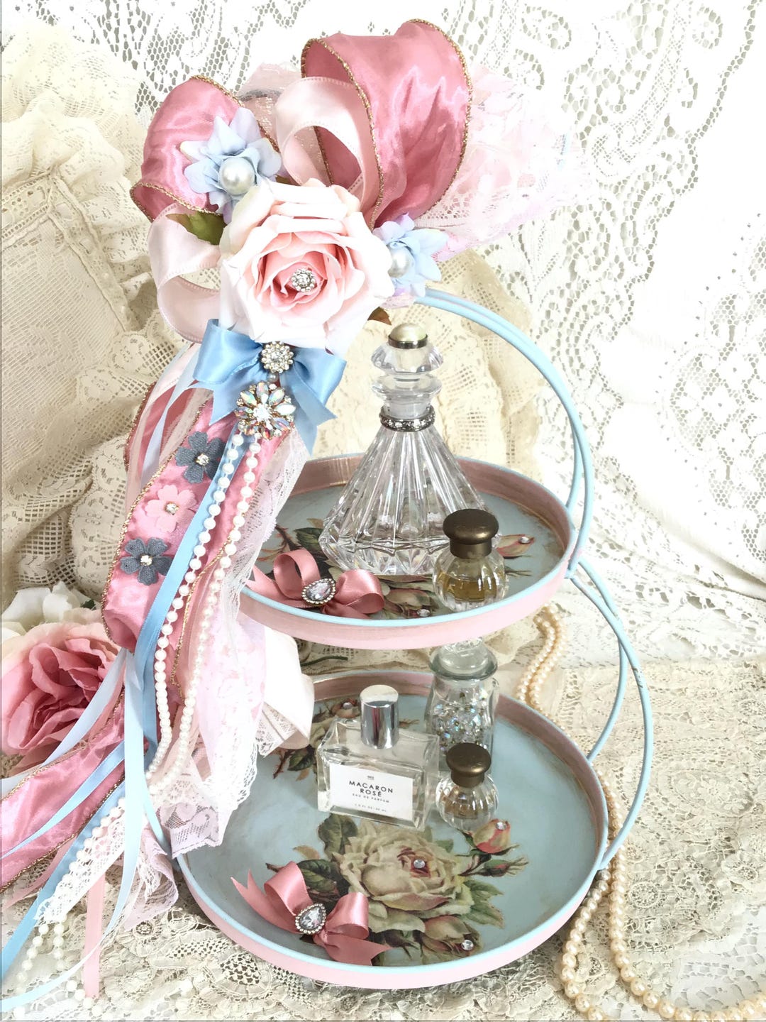 Shabby Pink Multi Tiered Tray, Decorative Tray, Shabby Pink Rose Decor ...