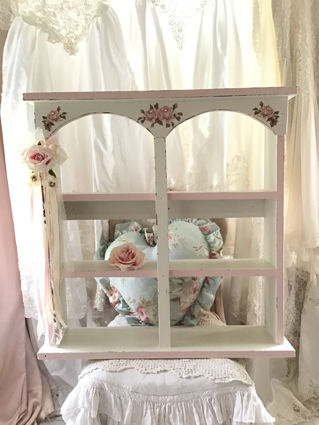 Shabby Pink Shelf, Large Display Rack, Kitchen Shelf, Bathroom Shelf ...