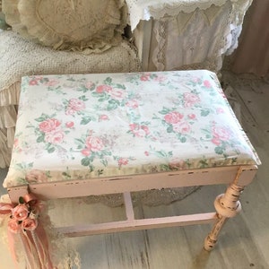 Shabby Pink Bench Floral Vanity Bench Vintage Piano Bench - Etsy
