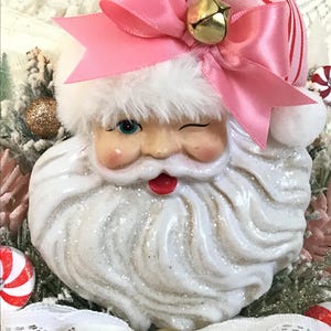 Vintage Pink Christmas Winking Santa, Santa Blow Mold Candolier ...
