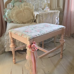 Shabby Pink Bench Floral Vanity Bench Vintage Piano Bench - Etsy