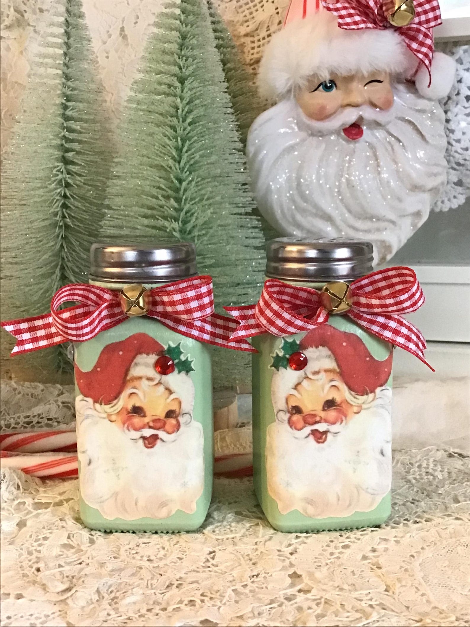 Vintage Winking Santa S&P Shaker Set: Jadeite Style Christmas Kitchen ...