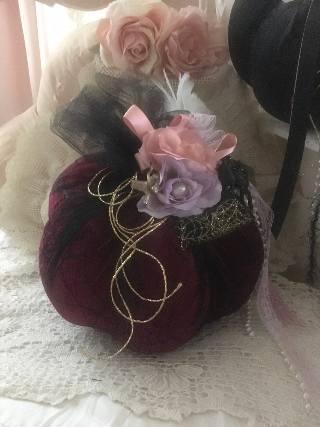 Shabby Black Lace Pumpkin Victorian Halloween Decor Cottage - Etsy