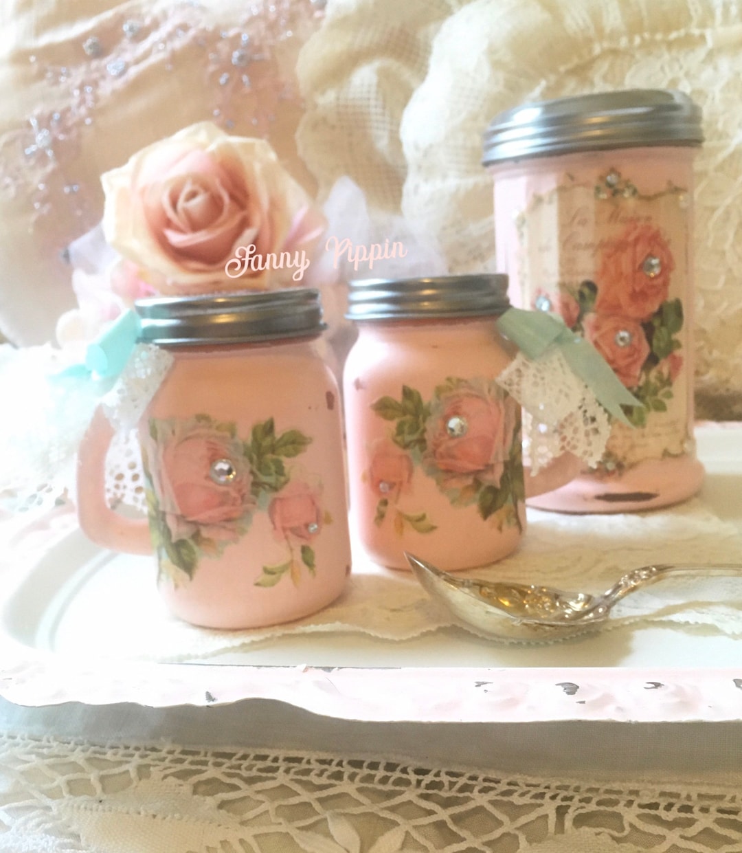 Pink Shabby Salt & Pepper Shaker Set, Pink Roses, Vintage Pink Kitchen ...