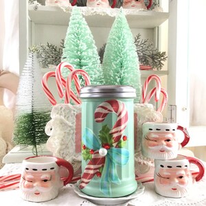 Vintage Christmas Candy Cane Kitchen Decor, Sugar Jar, Jadeite Style ...