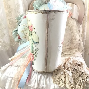 Shabby Metal Pail, Decorative Storage Pail, Painted Bucket, Laundry ...