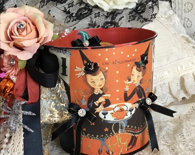 Vintage Halloween Witch Bucket, Retro Party Decor, Rhinestone Bows - Etsy