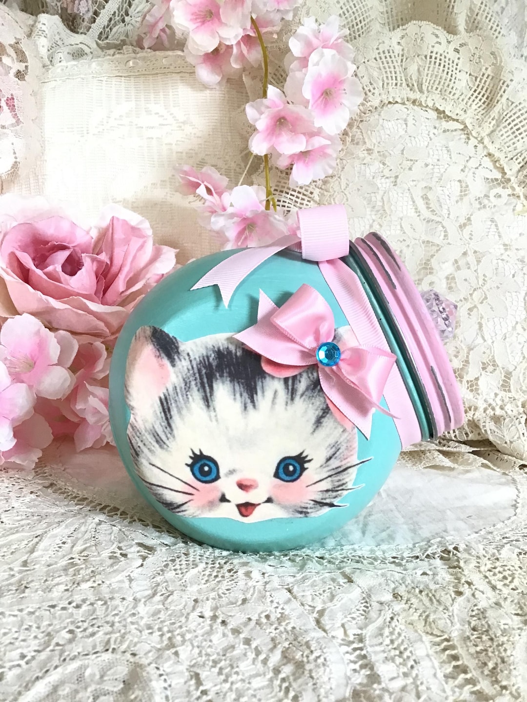 Vintage Atomic Blue Kitty Canister: Kitsch Kitchen Storage Jar - Etsy