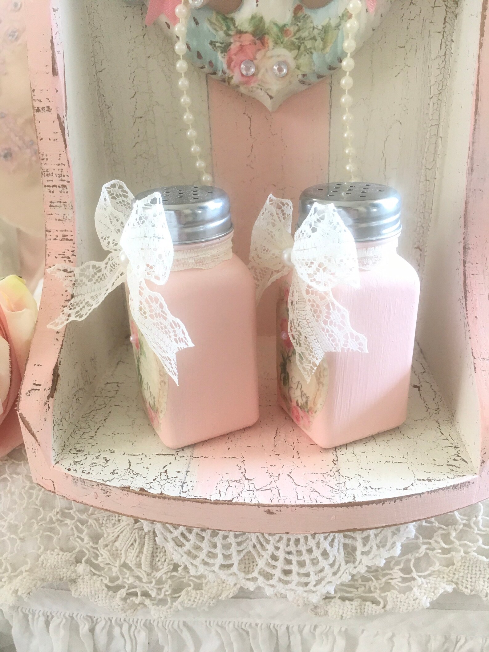 Vintage Style Pink S&P Shaker Set Shabby Cottage Chic - Etsy