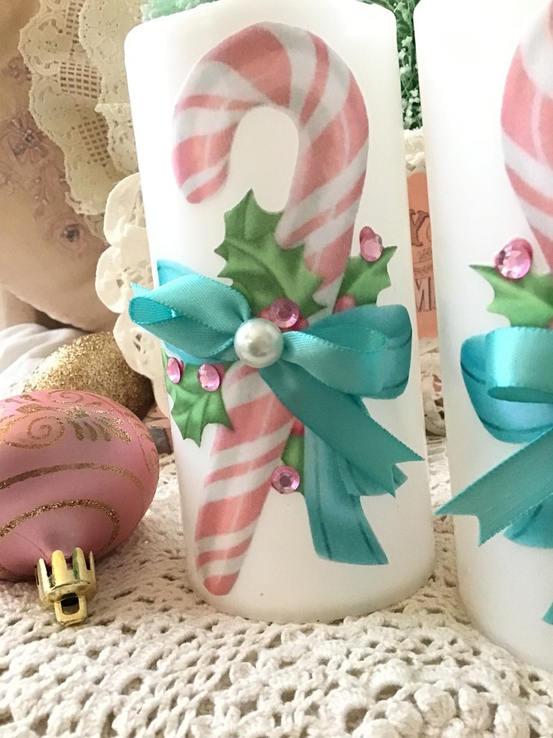 Pink Candycane Christmas Flameless Candles: Shabby Chic Cottage Decor ...