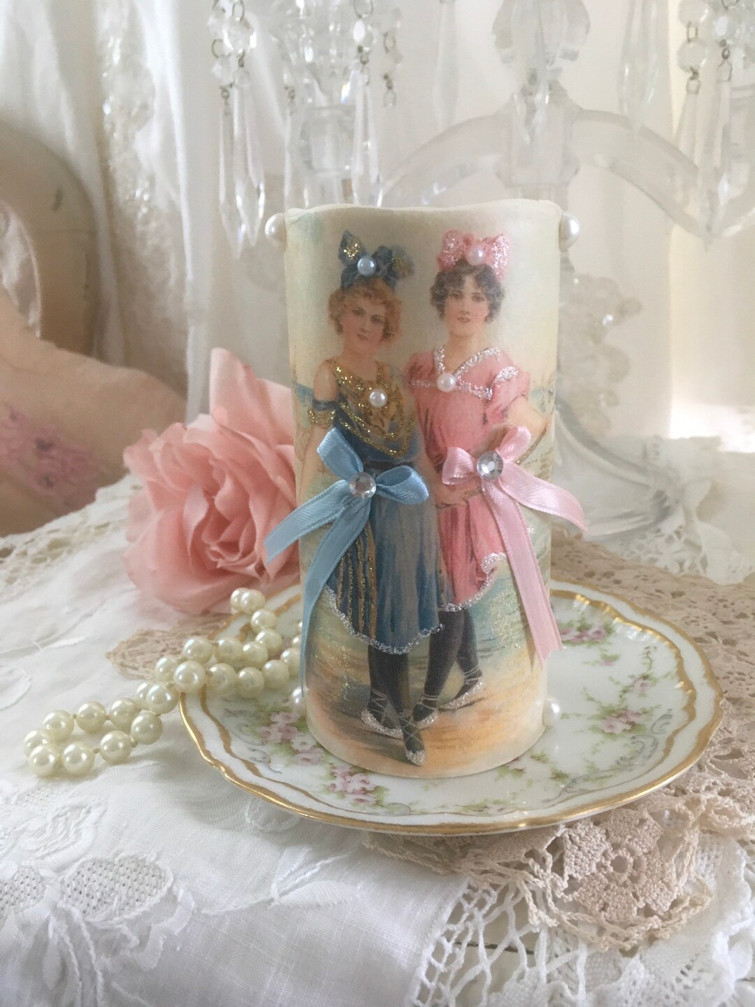 Vintage Beach Cottage Flameless Candle, Victorian Seaside, Shabby ...