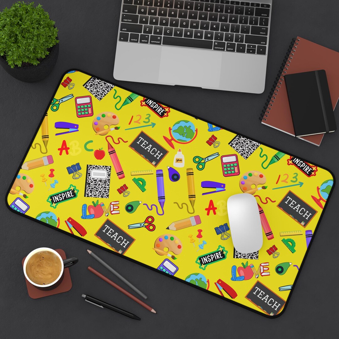 Desk Mat | Teacher Classroom Desk Pad, Colorful Education Icons - Etsy