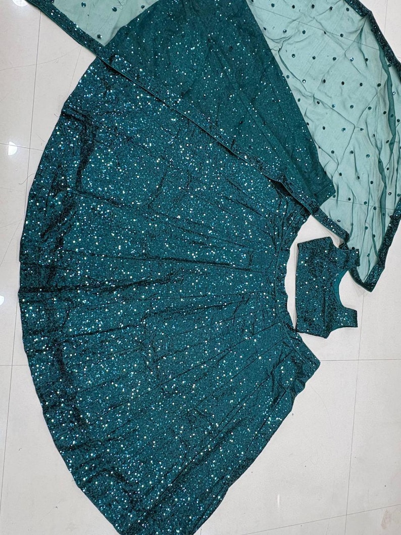 Teal Color Tapeta Satin Silk Lehenga With Sequins Work and Dupatta ...