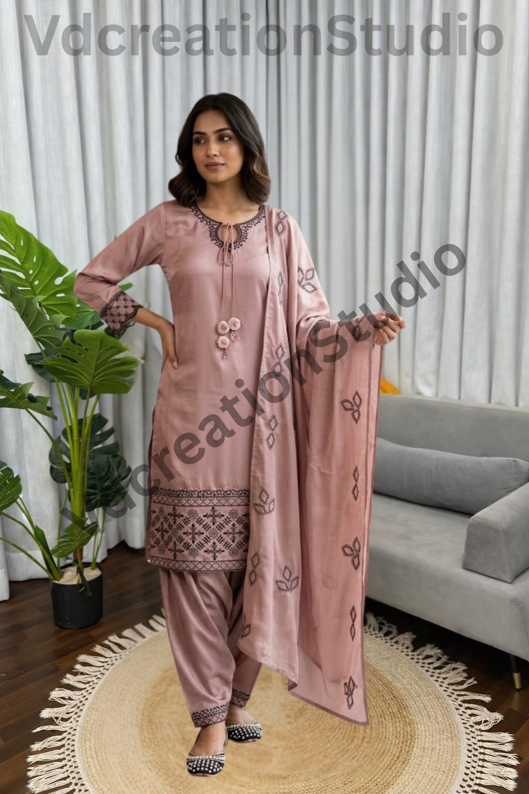 Light Pink Crepe Silk Farsi Salwar Suit Set, Embroidered Kurta Outfit ...