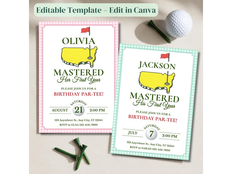 Golf First Birthday Invitation, Mastered First Year Invite, Golf Par ...