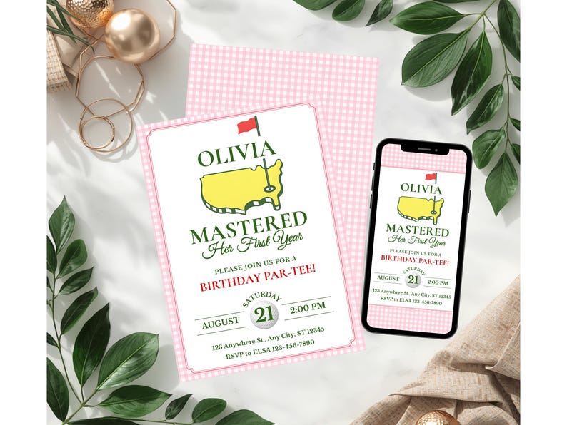 Golf First Birthday Invitation, Mastered First Year Invite, Golf Par ...