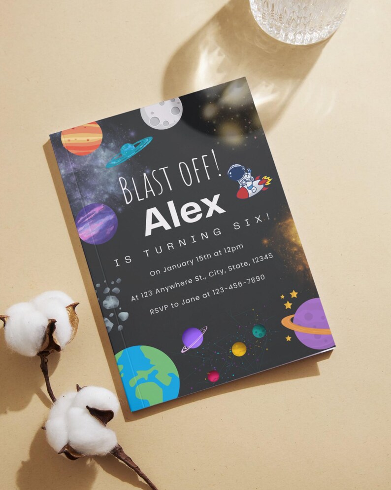 Editable Space Themed Invitation, Birthday Invite, Astronaut Children's ...